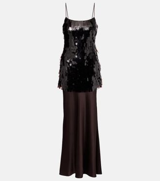Staud Robe longue Mesa en satin à sequins