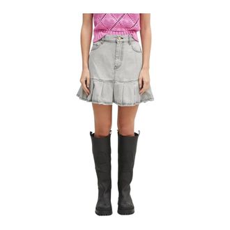 Ganni Future Denim Pleated Mini Skirt - - Skirts - Damen - Grau - S