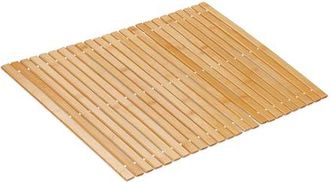 Relaxdays Badvorleger aus Bambus, 60x40 cm, Rutschfester Duschvorleger, zusammenrollbare Badezimmermatte, Natur/weiß