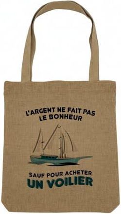 Fabulous Sac Shopping Tote Bag Aspect Lin - Voilier - Largent ne Fait Pas le Bonheur Bateau Mer Sac de Courses Toile Epaisse 360g Beige Naturel Cabas Port&eacute; Epa