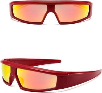 Generic Lunettes de soleil rectangulaires de luxe pour femmes et hommes, style punk, lunettes de soleil vintage UV400, Rouge, Taille unique