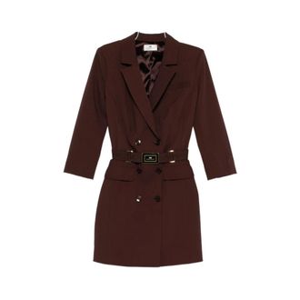 Elisabetta Franchi Femme, Robes, Brun, Taille: 40 FR Robe en tissu bi-&eacute;lastique technique avec ceinture