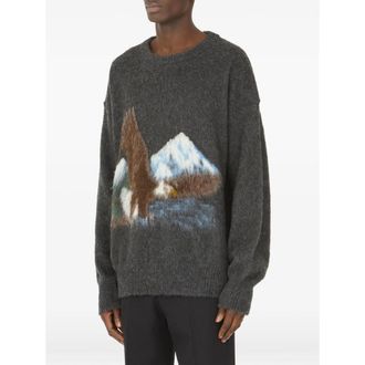 Maison Margiela Intarsia Eagle and Mountain Sweater - Gray