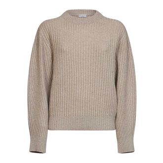 Brunello Cucinelli Femme, Pulls, Beige, Taille: 40 FR Pull Col Rond &agrave; Sequins