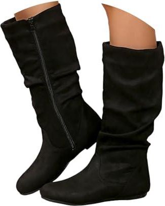 Onsoyours Bottes Hautes Femme au Genou Plat Botte Longue en Daim Automne Hiver &Eacute;l&eacute;gante Mollet Large Bottes A Noir 40 EU
