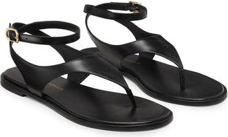Stuart Weitzman Ankle-Strap Thong Sandal - Black