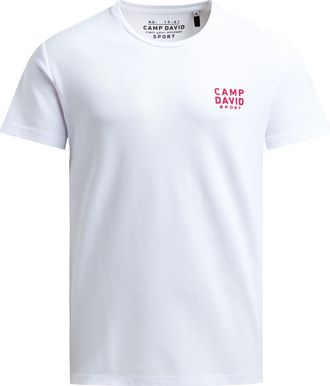 Camp David Herren T-Shirt Rundhals aus Baumwoll-Pikee Opticwhite, L