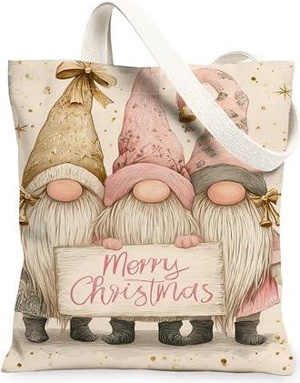 Generic Sacs fourre-tout en toile avec motif de nains de No&euml;l, sacs d&eacute;picerie r&eacute;utilisables, vintage, rustiques, l&eacute;gers, lavables, beige, 13x15 Inch