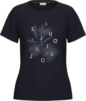 Liu Jo Femme, Tops, Bleu, Taille: 38 FR T-shirt en jersey avec logo ornement&eacute;