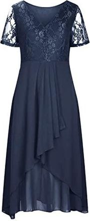 Generic Robe De Soiree Femme Mousseline, Robe Mi Longue Col V Manches Courtes Chic Et &eacute;L&eacute;Gante Grande Taille Dress D&eacute;Contract&eacute; de F&ecirc;te Demoiselle dhonneur Mar