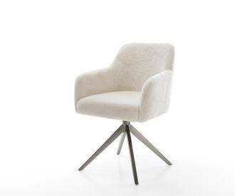 DELIFE Drehstuhl Greg-Flex Pl&uuml;sch Creme-Wei&szlig; Kreuzgestell breit Graphit 360&deg; drehbar Wippfunktion Taschenfederkern, Esszimmerst&uuml;hle