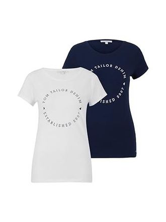 Tom Tailor Denim TOM TAILOR Denim 1029695 Lot de 2 t-shirts Imprimés Femme,10360 - Real Navy Blue,L