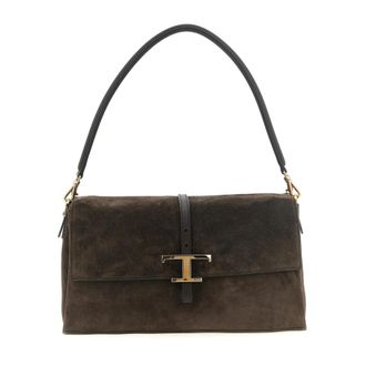 Tod's Sac bandouli&egrave;re T Timeless en daim petit mod&egrave;le - Femme - Sacs - Brun - Taille: ONE Size