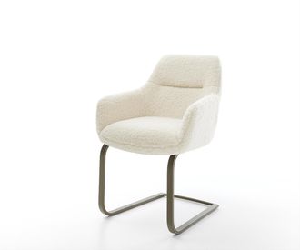 DELIFE Freischwinger Pejo-Flex Teddystoff Beige Freischwinger flach Effektfinish Titan Taschenfederkern, Esszimmerst&uuml;hle