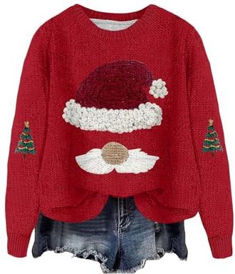 Generic Pull de no&euml;l Femme Manches Longues Col Rond Sweats Amusant avec Motif Sapin Christmas Ugly Rigolo Sweat Multicolore Imprim&eacute; Sweatshirt Grande Taille P