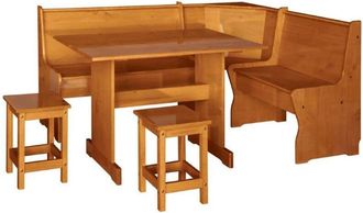 PEGANE Pegane - Ensemble table et chaises en pin massif miel - 2 bancs interchangeables et 2 tabourets - Dimensions : 172 x 132 x 86 cm - Poids 47 kg