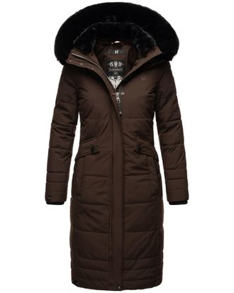 Navahoo Damen Winter-Mantel Steppmantel Winterjacke mit abnehmbarem Kunstfell B850 [B850-Fahmiy-Schoko-Gr.S]