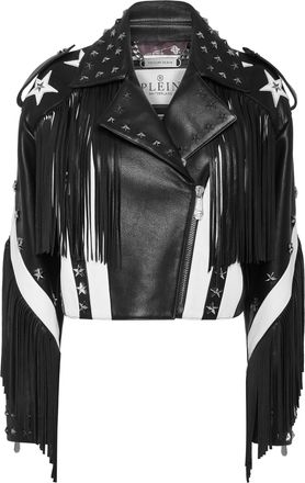 Philipp Plein Vintage Leather Moon Biker With Fringes America