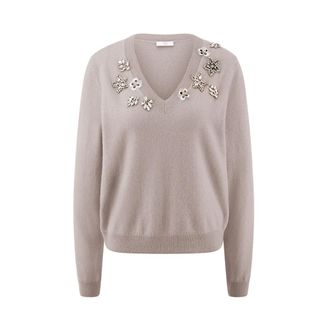 Riani Femme, Pulls, Brun, Taille: 40 FR Pull col en V en laine et cachemire avec ornements