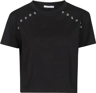 Patrizia Pepe Femme, Tops, Noir, Taille: 40 FR T-shirt avec oeillets d&eacute;coratifs
