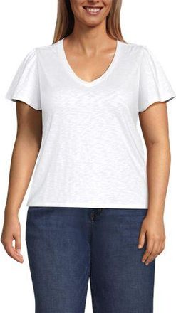 Lands End Shirt mit kurzen Flatterärmeln und V-Ausschnitt, Damen, Größe:56-58 plus, Weiß, Baumwolle, by Lands End