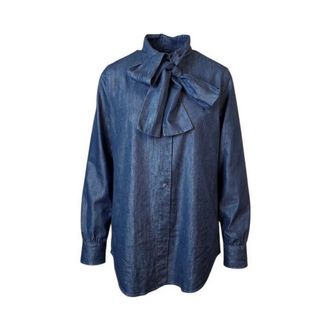 Xacus Camicia con fiocco in chambrais - - Blouses & Shirts - Damen - Blau - M