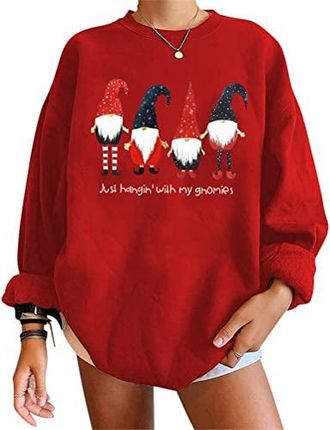 ORANDESIGNE Pull de Noël Femme Sweat Cadeaux Hiver Oversize Sweat-Shirt Manches Longues Tee Shirt Haut Ample Col Rond Noël Hiver Chaud Chic Ample Sweater Tops Swe