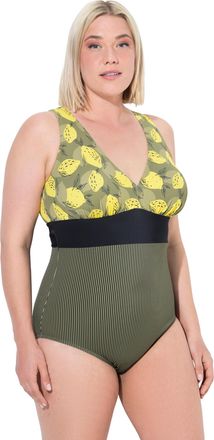 Ulla Popken Damen große Größen Übergrößen Plus Size Badeanzug Laura, Zitronencamou