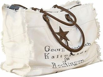 Loberon Sac Friedrich - coton, cuir de buffle - H/L/P env. 41/51 / 22 cm - blanc, blanc