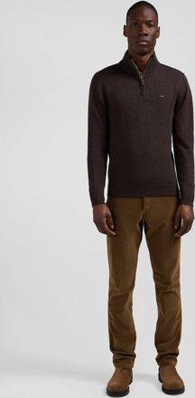 Eden Park Pull Col Camionneur Zipp&eacute; En Laine Et Coton Brun Coupe Regular