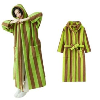 Generic QXDZSW Automne Hiver Couple Velours Corail Femmes Hommes Peignoir Ray&eacute; Longueur Maison &Eacute;paissie Flanelle Robe Pantalon Pyjama Ensemble, robe femme F, 