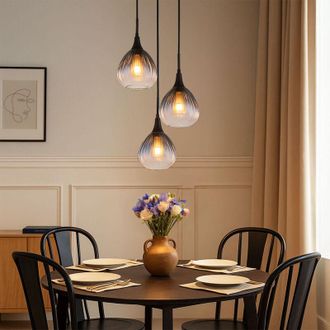 Globo Lighting Lampe &agrave; suspendre Lampe de table &agrave; manger verre fum&eacute; Lampe &agrave; suspendre 3 flammes salon, m&eacute;tal noir, 3x E27, DxH 44 x 120 cm