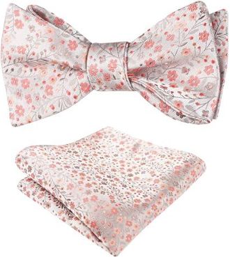 Alizeal Ensemble noeud papillon et carré de poche pour homme Motif floral coloré, Argent + corail, taille unique