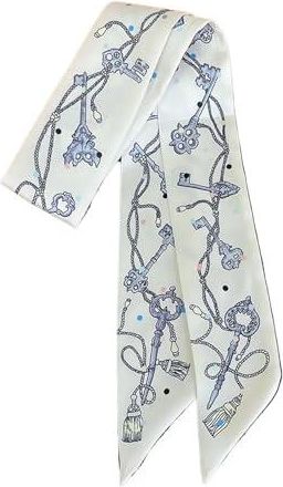 Generic Ruban d&eacute;charpe en soie florale europ&eacute;enne, accessoire d&eacute;coratif pour poign&eacute;e de sac pour femme, blanc, 90X5CM