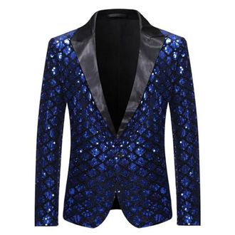 Generico Veste de loisirs pour homme semi-souple &eacute;l&eacute;gante avec ornements &agrave; paillettes pour un style nocturne &eacute;l&eacute;gant Costume de carnaval, bleu, XXL