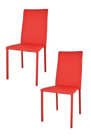 Tommychairs Tommychairs - Set von 2 stapelbaren Stühlen Modell Julia für Küche, Bar und Esszimmer, Robustes Gestell aus Stahl, gepolstert und mit rotem Kunstleder