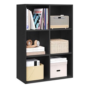 Woltu Biblioth&egrave;que &Eacute;tag&egrave;re Rangement, avec 6 Cubes, &Eacute;tag&egrave;re Cube, Meuble Casier Rangement Cube, en Bois dIng&eacute;nierie, Noir, 29x89x59,6 cm