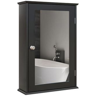 Kleankin Storage Bathroom Mirror with Magnetic Closure, Wooden Space-Saving Bathroom Wall Cabinet, 41x14x60cm, Black