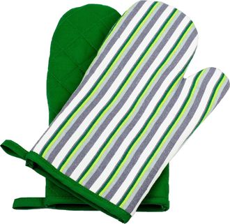 Delindo Lifestyle Ofenhandschuhe Kitchen, grün gestreift, 1 Paar, PSA-Kategorie II bis 250°C hitzebeständig, geprüftes und zertifiziertes Produkt