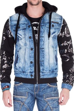 Cipo & Baxx Herren Hybrid-Denimjacke CJ-181 Blau - Klassische Denim, Sport Verschiedene Jackenmodelle - Sweat-Kapuze und Sweat&auml;rmeln - mit Modernen Komfort-Detail