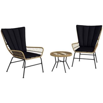 OUTSUNNY 3-teilige Rattan-Sitzgruppe, Gartengarnitur, Gartenm&ouml;bel-Set mit 2 St&uuml;hlen, Beistelltisch mit Hartglasplatte, Kissen, f&uuml;r Balkon, Terrasse