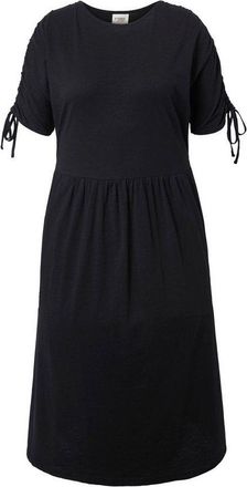 Ulla Popken Midikleid Midikleid Raffband Rundhals &auml;rmellos Biobaumwolle