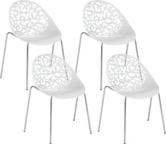 Beliani Beliani - Stuhl 4er Set Wei&szlig; Kunststoff Metallbeine R&uuml;ckenlehne Retro/Modern