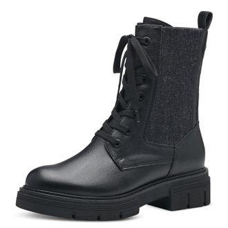 Marco Tozzi Damen Schnürstiefel ohne Absatz aus Kunstleder Winter, Schwarz (Black), 40