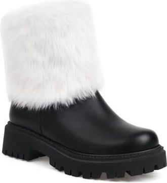 Generic Bottes de neige dhiver doubl&eacute;es de fausse fourrure pour femme - Chaussures chaudes &agrave; enfiler avec plateforme &eacute;paisse et bout rond, Noir, 37.5 EU
