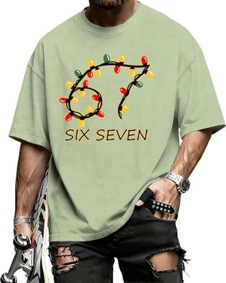 Generic 67 Chemise de No&euml;l - Col rond surdimensionn&eacute; - T-shirt de No&euml;l &agrave; manches courtes pour homme - Hauts d&eacute;t&eacute; tendance - Pour un usage quotidien, gris, 4XL