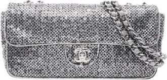 Chanel Sac &agrave; bandouli&egrave;re Pre-owned Coco Mark en cuir &agrave; sequins - Femme - Pre-owned - Gris - Taille: ONE Size
