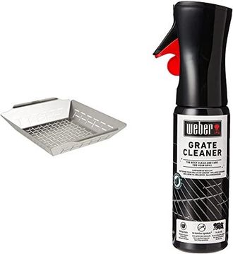 Weber 6434 Grillkorb aus Edelstahl, 30x35 cm, für Q-300/-3000-Serie und größere Gasgrills & 17875 Grillrost-Reiniger, 300 ml, Nebelspray, löst Fett- und Spe