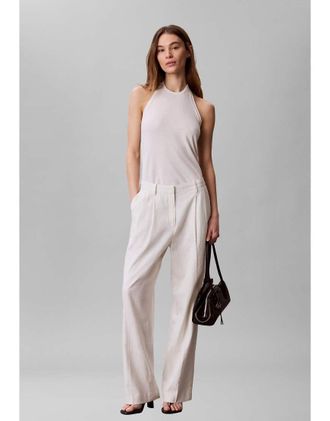 Calvin Klein Weit geschnittene Hose aus Leinenmix in Tofu-Wei&szlig;