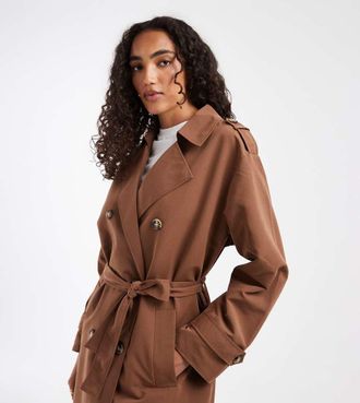 Vero Moda Tall trench-coat long ceintur&eacute; marron